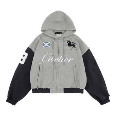 ProjectGR战马刺绣破坏拉链帽衫