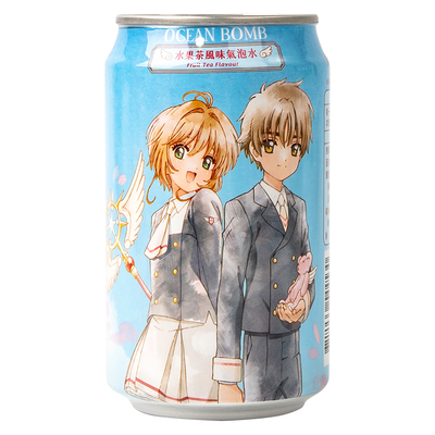 台湾进口OCEAN BOMB魔卡少女小樱卡通动漫水果茶味碳酸饮料罐装
