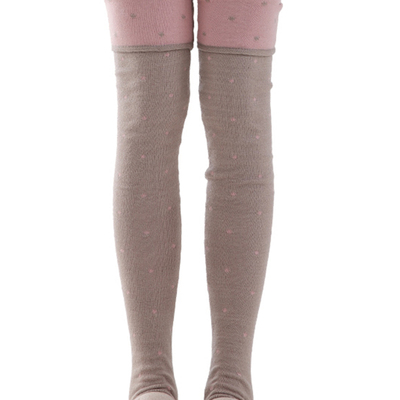 秋冬防寒波点过膝袜不连脚双层撞色长筒袜女恒温保暖显瘦堆堆袜套