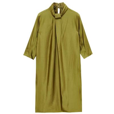 女装新款天丝麻高领修身连衣裙