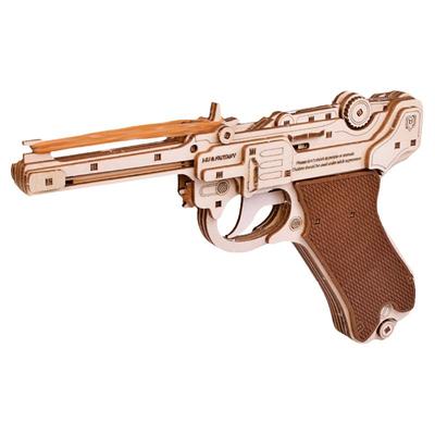 鲁格P08皮筋枪木制拼装反吹连发