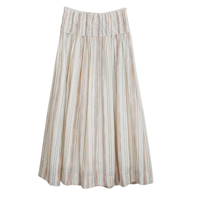 花吉松紧腰垂感宽松条纹半身裙
