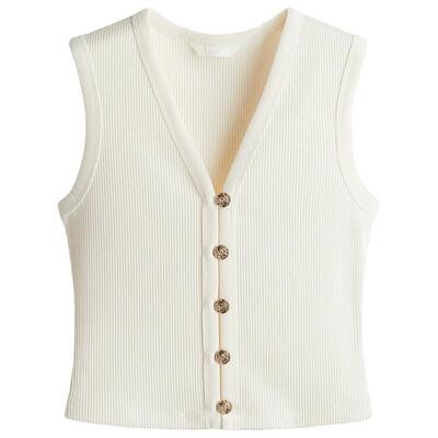 HM S/S女装背心春季时尚正面系扣毛线无袖上衣1283654