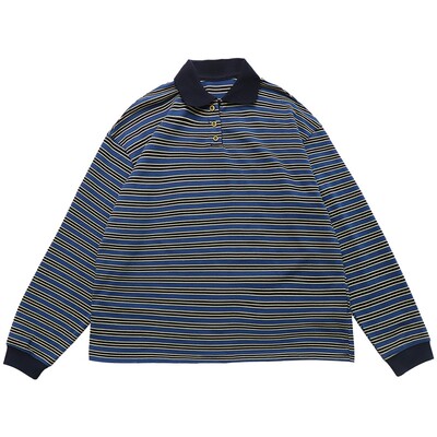 经典日系不对称领POLO衫条纹T恤