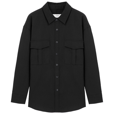 JDV男装黑色方领长袖休闲衬衫