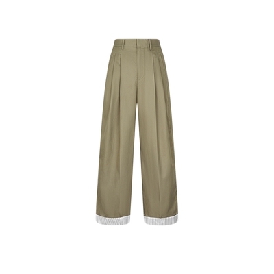 LESS工装拼接阔腿翻边休闲裤全棉