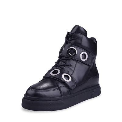 美兹图女鞋春秋牛皮休闲运动厚底高帮绑带潮流魔术贴时装鞋M03044