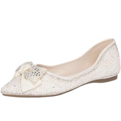 REEMOOR蝴蝶结水钻尖头平底鞋