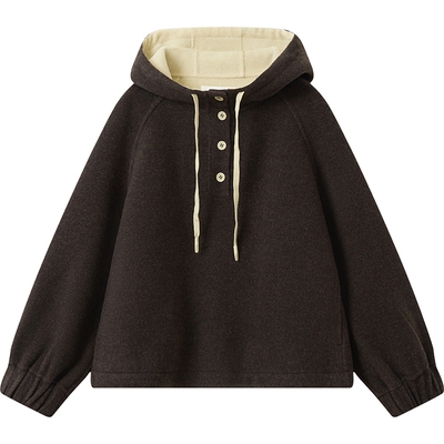 【羊毛】播连帽休闲毛呢卫衣女秋冬宽松时髦外套DDS4WD5117