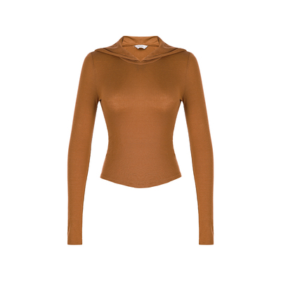 XULU原创初秋兰精天丝羊毛修身打底衫百搭气质长袖连帽运动上衣