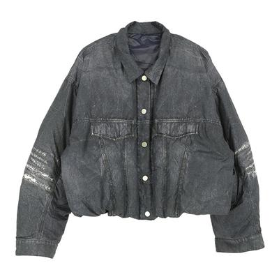 短款羽绒服有尾仿牛仔面料