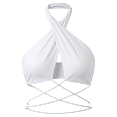 Solid color open back strapping blouse纯色露背绑带女短款上衣