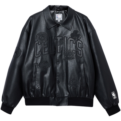杰克琼斯NBA联名波士顿凯尔特男装棉衣冬季新款刺绣翻领宽松外套