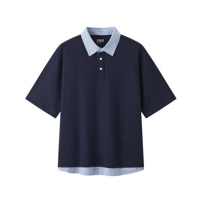 森马假两件拼接翻领休闲POLO衫男