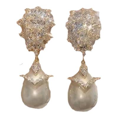 高贵奢华香槟色水滴珍珠耳环气质