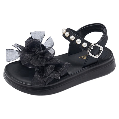 他她女童公主鞋软底珍珠凉鞋