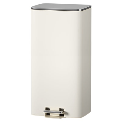 一脚开盖！方形奶油白静音桶