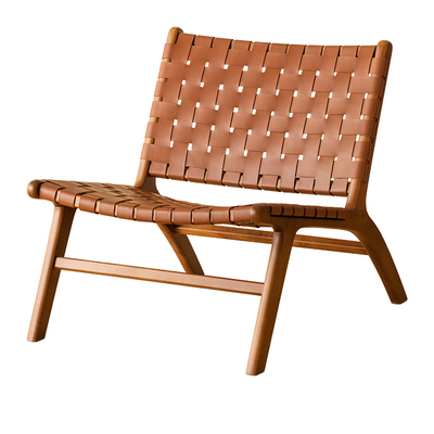 中复古实木马鞍皮藤编织躺椅阳台户外休闲民宿折叠懒单人沙发椅子