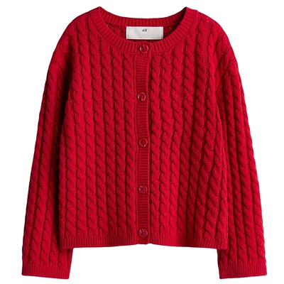 【新年系列】HM童装儿童女童毛衣红色马年拜年服绞花开衫1316645