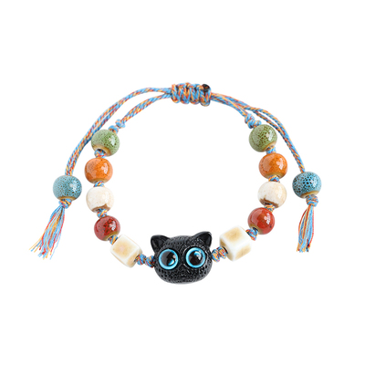卡通可爱萌酷猫咪手串景德镇陶瓷手链女瓷珠串珠编织情侣手绳礼物