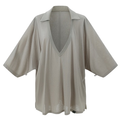 BALIANG「捌樑」渊'Deep'莱赛尔深V翻领宽松落肩七分中袖T恤衫女