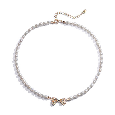 佰色传情淡水珍珠蝴蝶结项链