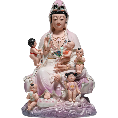 锵锵陶瓷16寸五子送子观音菩萨佛像家用客厅佛堂供奉龙凤宝观音像