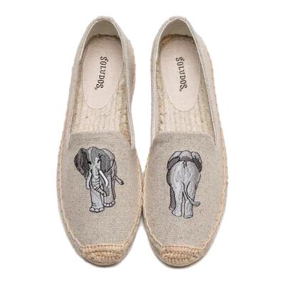 Soludos正品现货女平底帆布草编渔夫单鞋休闲透气百搭轻便一脚蹬