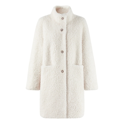 MISSCOCOON可可尼白色外套羊羔大衣女2025冬季新款100%绵羊毛皮草