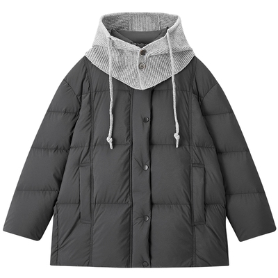 乐町一手长面包羽绒服女装25年冬季新款可脱毛线帽肌理感超轻暖*