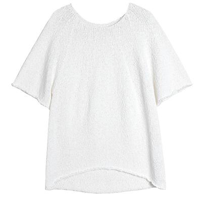 竹节棉船型领纯色宽松短袖T恤女