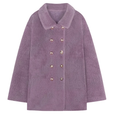 邱莹莹 HELA AOMI “紫金直毛皮草”绵羊毛100%柔软小金扣皮草