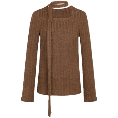 dorydory 原创设计 新中式秋冬毛绒条纹针织衫女小众罩衫长袖上衣