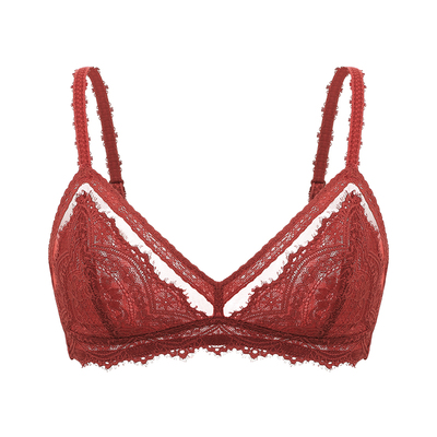【Scarlett】遐法式三角杯内衣女不空杯平胸中小胸红色无钢圈文胸
