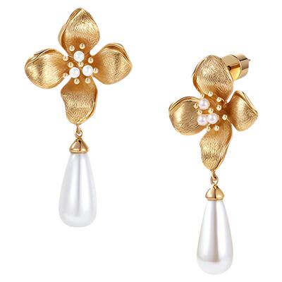 RC金丝四瓣花贝珠耳环