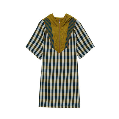 谜底宽松连衣裙23年夏季新款摩登时尚拼接格纹连帽休闲235ML6093