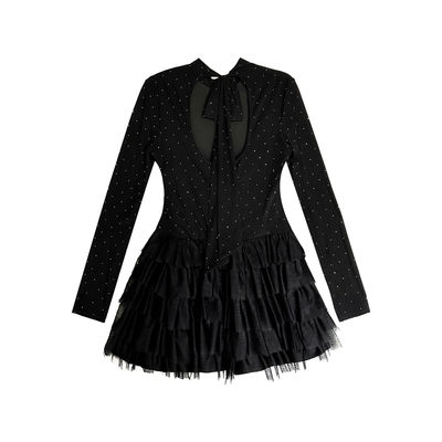 千金露背收腰烫钻礼裙蛋糕连衣裙