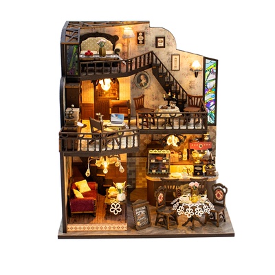 幸遇咖啡店木质拼装微缩模型屋