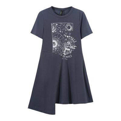 普普风不规则印花撞色短连衣裙