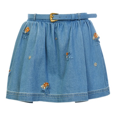 lefame拉飞姆2026夏季新款时尚花朵珠饰蝴蝶结牛仔半裙气质短裙女