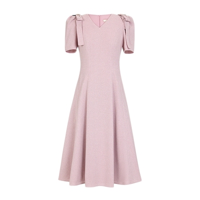 朗姿/MOJO AVENUE莫佐简约大方蝴蝶结袖连衣裙2025新款V领修