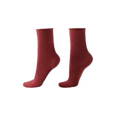 女士纯色翻口棉质堆堆袜中筒短袜