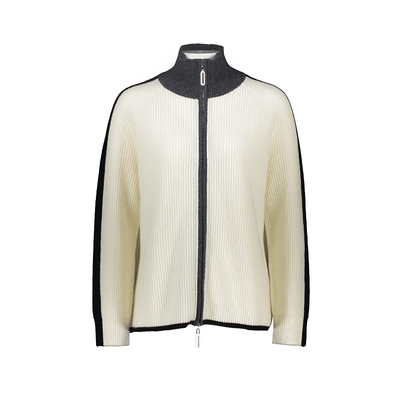 浅秋羊毛撞色拉链针织开衫