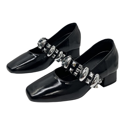 6cm软皮粗跟内增高玛丽珍鞋