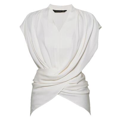 罗衣时尚米白色缎面衬衫