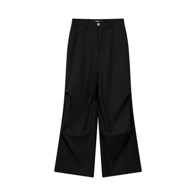 FUNKYFUN 尼龙混纺微弹垂软捏褶宽松风衣休闲长裤伞兵裤