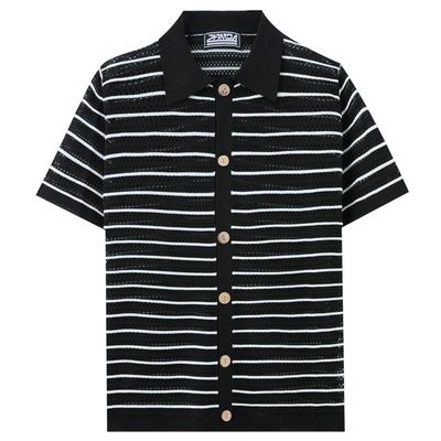 Men's Striped Hollow Knit Sweater男士条纹针织衫短袖T恤POLO衫