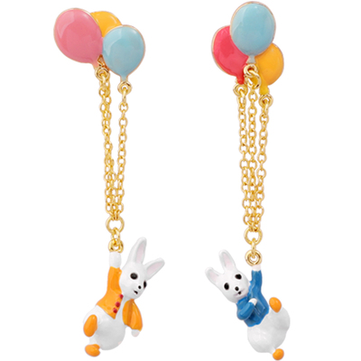 可爱兔子耳环女甜美流苏长款气球