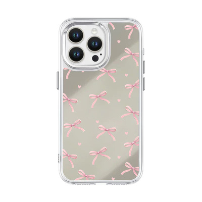 粉色少女心镜面适用苹果17手机壳新款iphone16promax轻奢化妆补妆镜子13蝴蝶结1211全包14pro原创xsmax个性xr