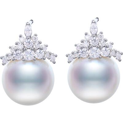 黛米11-12mm圆形珍珠耳钉S925银